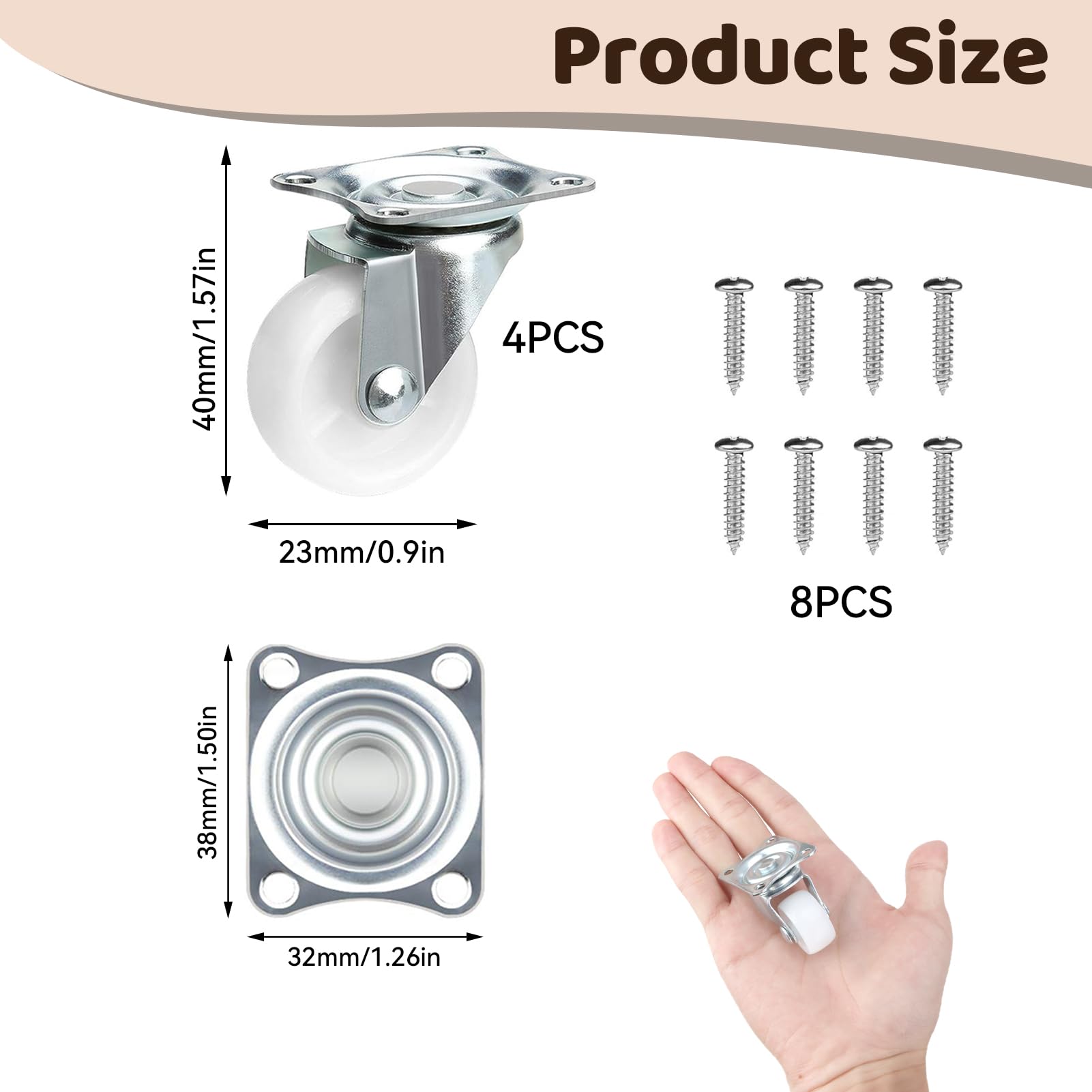 4PCS Small Swive Castor Wheels, 25mm Heavy Duty Caster Wheels Set of 4 ...