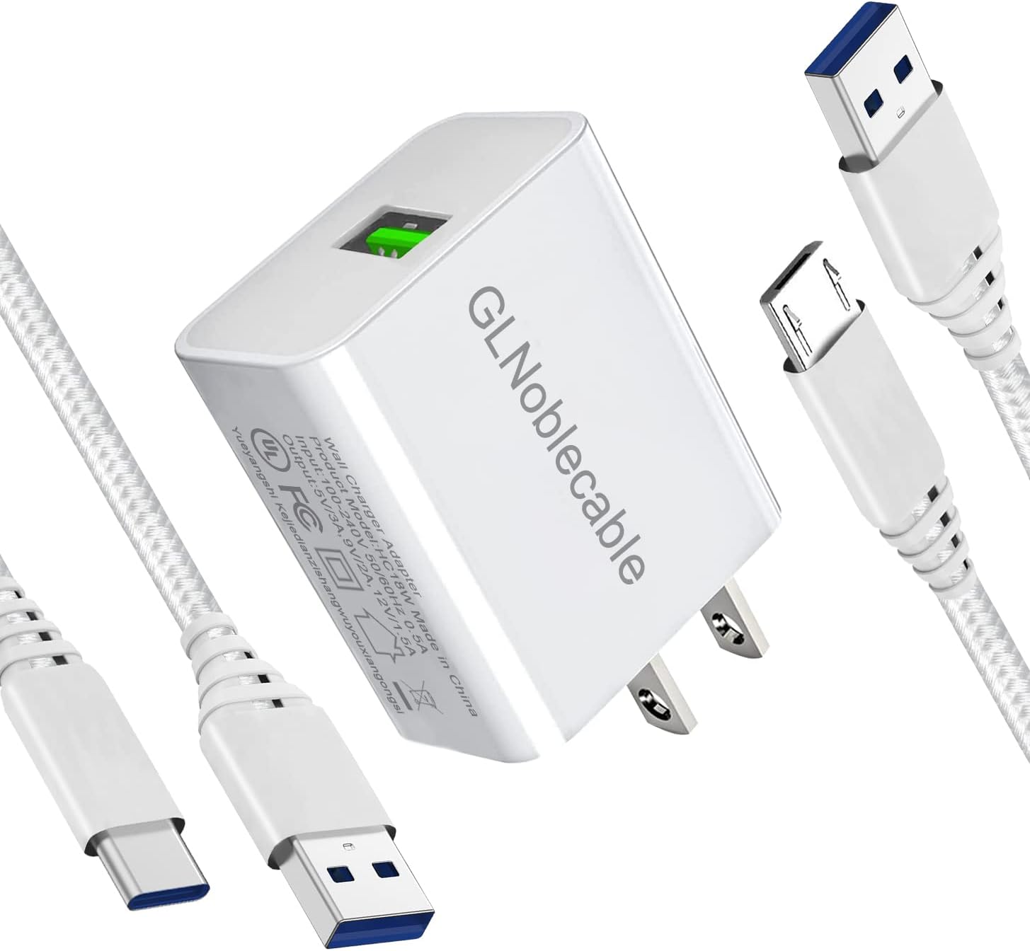 Amazon.com: 18W Quick Charge 3.0 Fast Charger with 6ft Micro and USB C ...