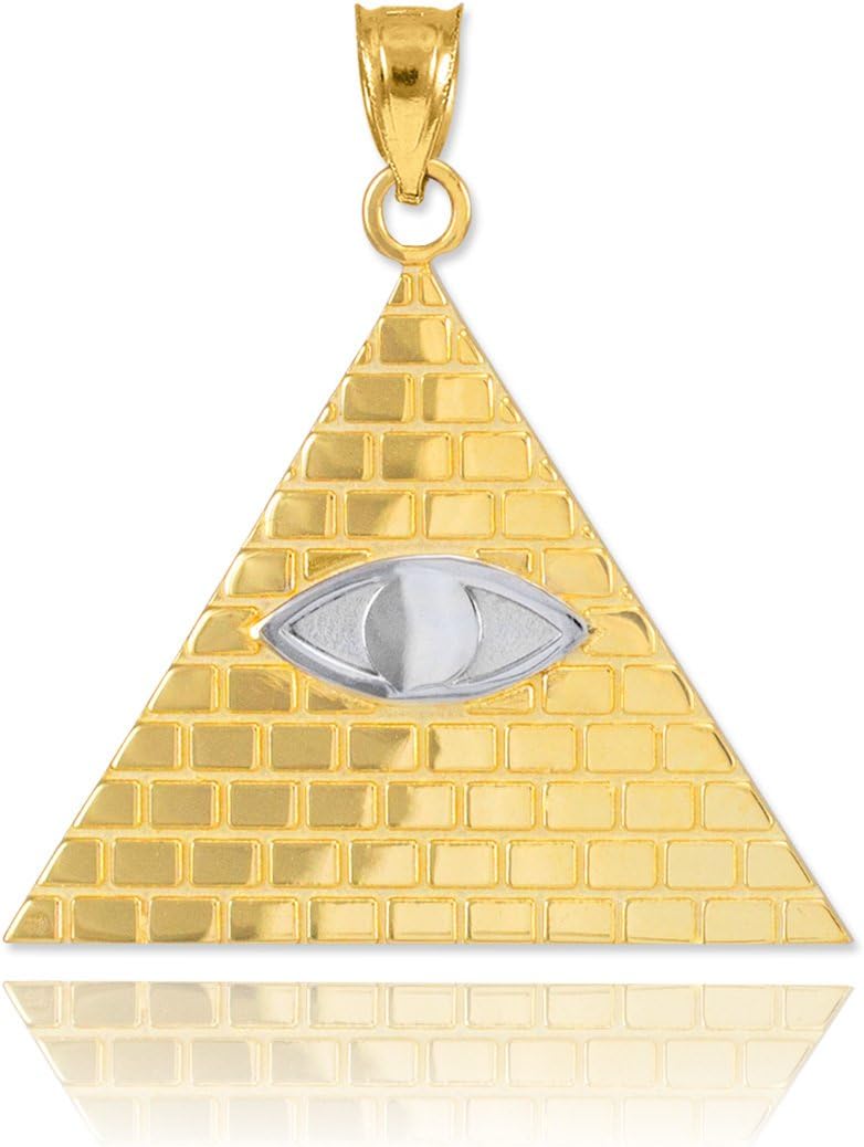 Amazon.com: High Polish 14k Two-Tone Gold Illuminati Pyramid Charm All ...