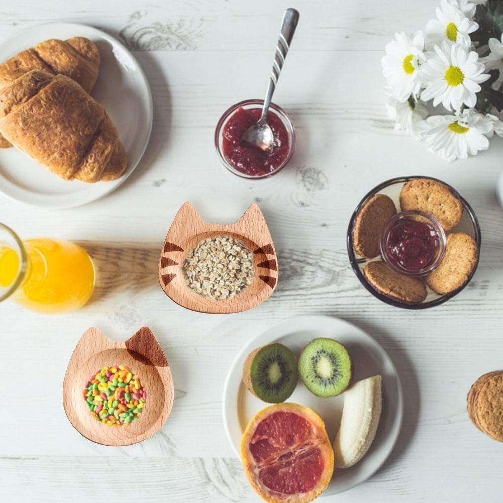 Snapklik.com : Wood Sauce Dishes Serving Tray Cute Cat Design Dipping ...