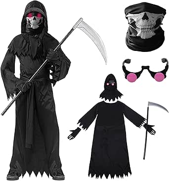 Amazon.com: Mprocen Grim Reaper Costume Set Horror Robe with Red Eyes ...