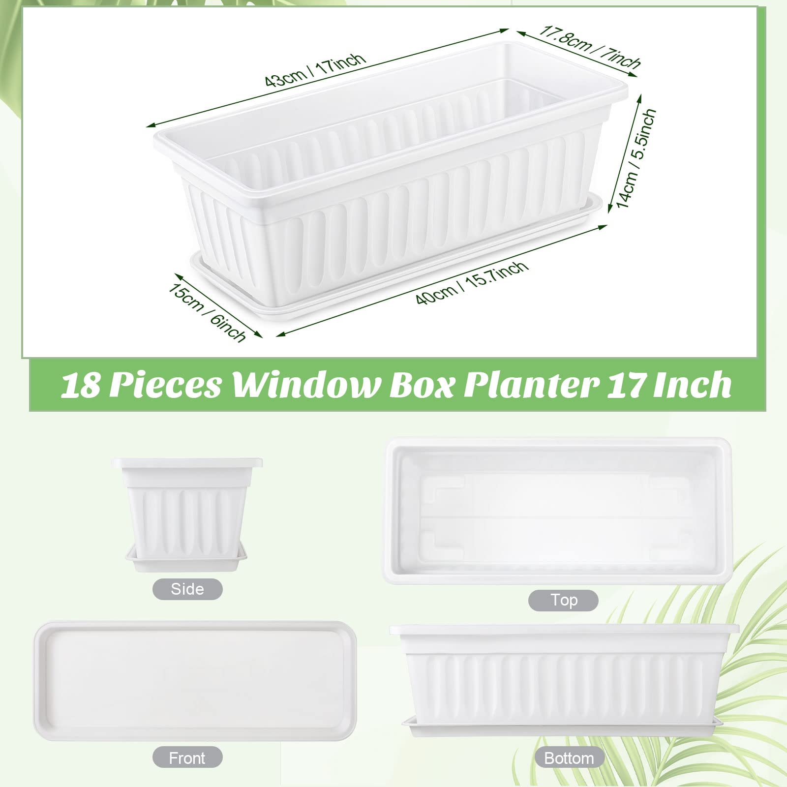 18 Pack Window Planter Box 17 Inches White Planter Boxes Plastic ...