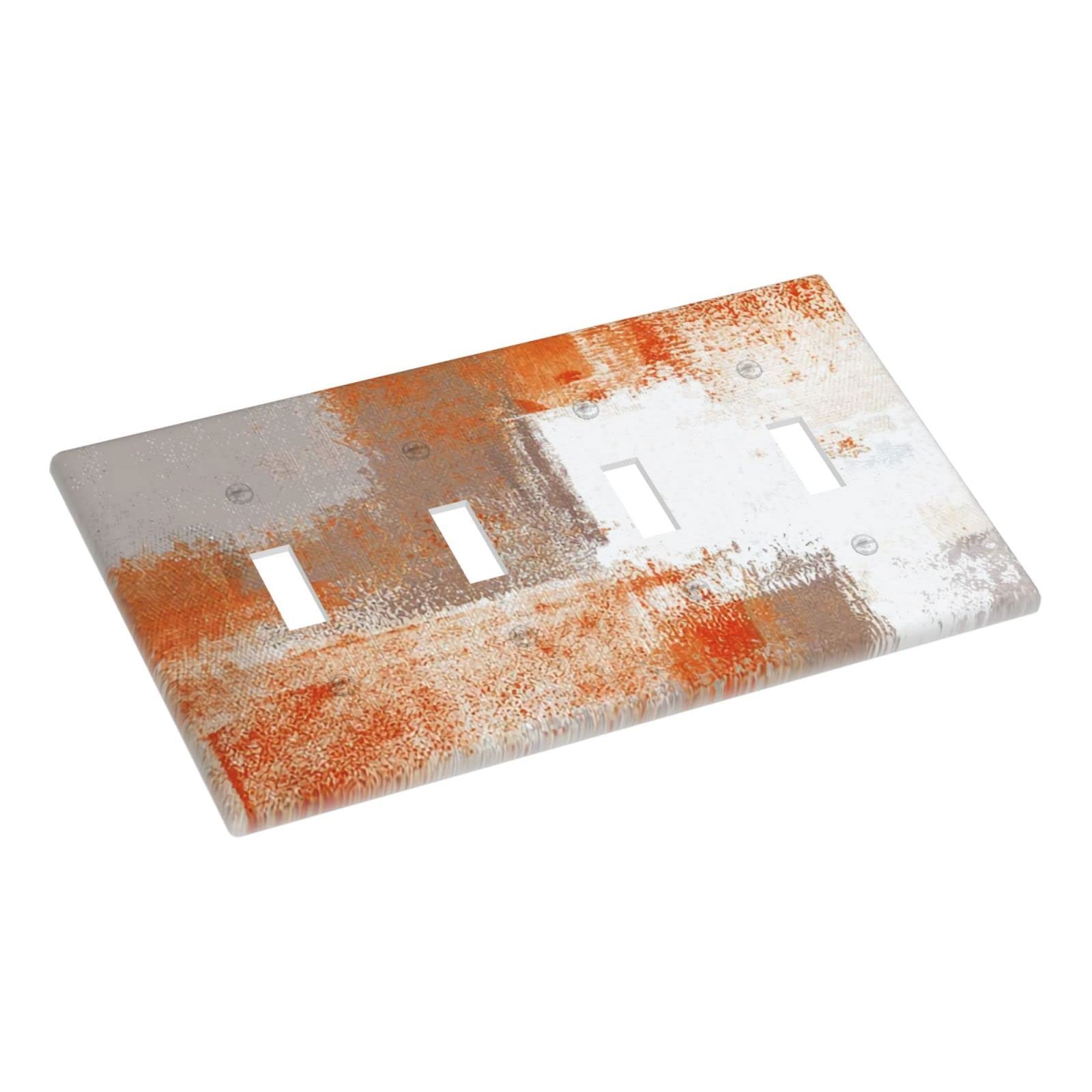 Orange Gray Abstract 4 Gang Light Switch Cover Decorative Quad Toggle ...