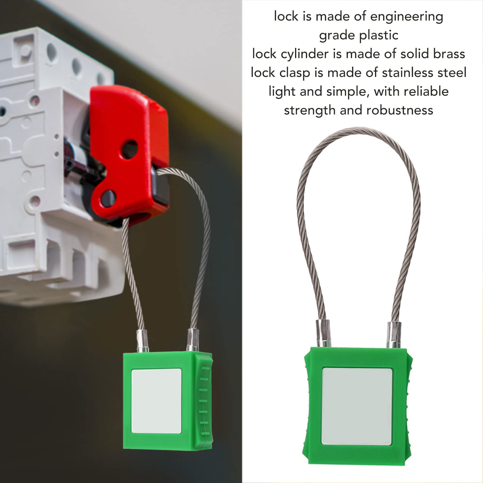 Lockout Tagout Safety Padlock, 85mm Shackle Steel Cable Locks with 2 ...
