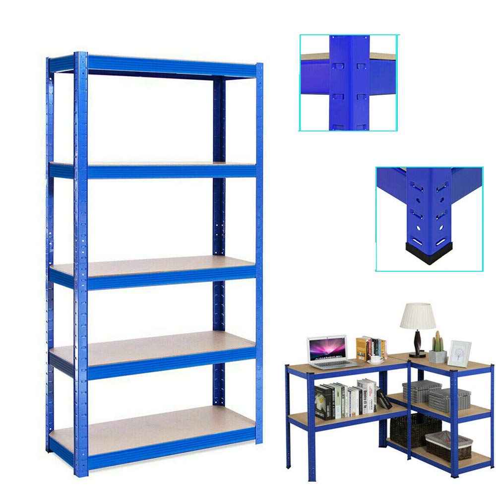 Buy Heavy Duty 5 Tier Blue Garage Shelving Units - 150cm x 70cm x 30cm ...