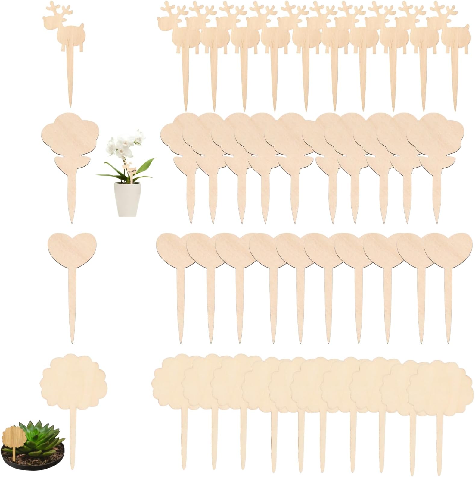 Amazon.com: 40 Pcs Wood Plant Labels, 4 Styles Cute Plant Tags Garden ...