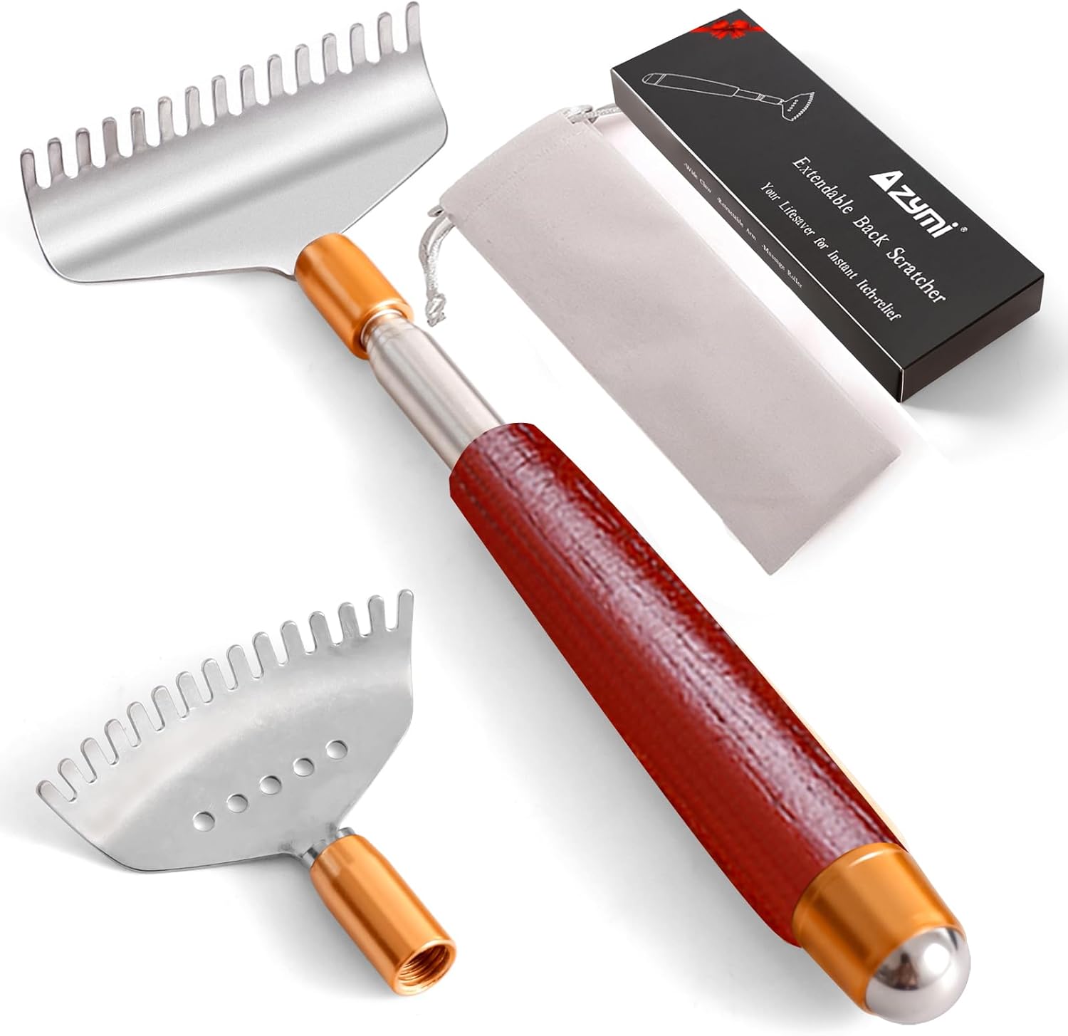 Amazon.com: Azymi Back Scratcher with 2Pcs Detachable Heads, Back ...