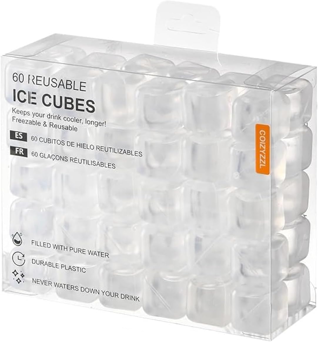 Amazon.com: COIZYZZL Reusable Ice Cubes - Quick Freeze Clear Plastic ...