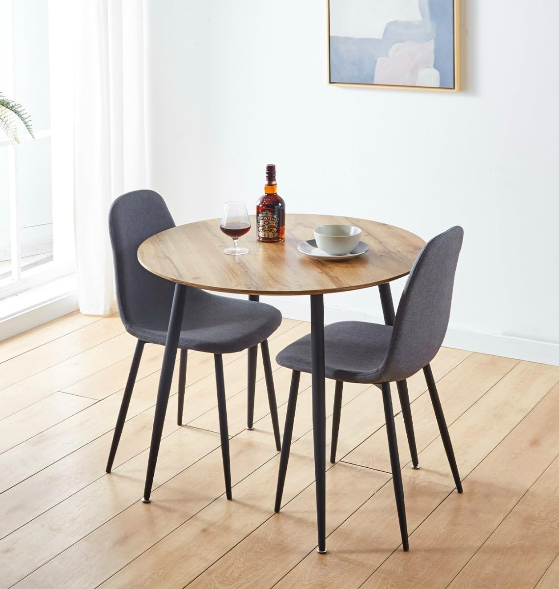Homcasa Dining Table and 4 Chairs Set, Round Wooden Dining Table and ...