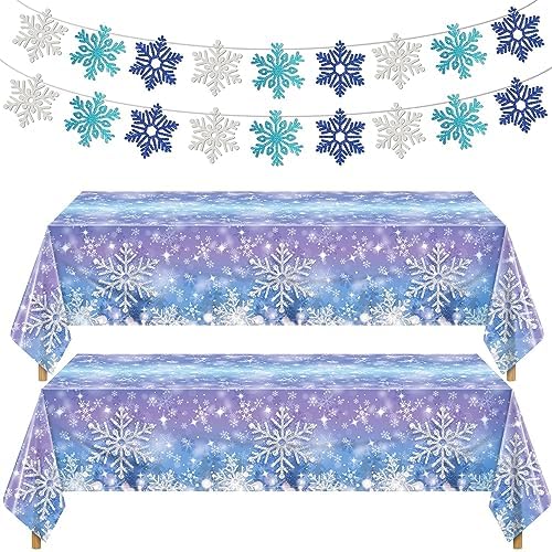 Amazon.com: PHOGARY 3 Pieces Christmas Snowflake Tablecloth Birthday ...