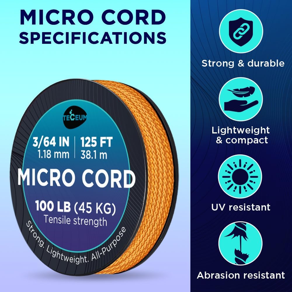 TECEUM Micro Paracord 1.18 mm X 125 ft Micro Utility Cord Thin Braided ...