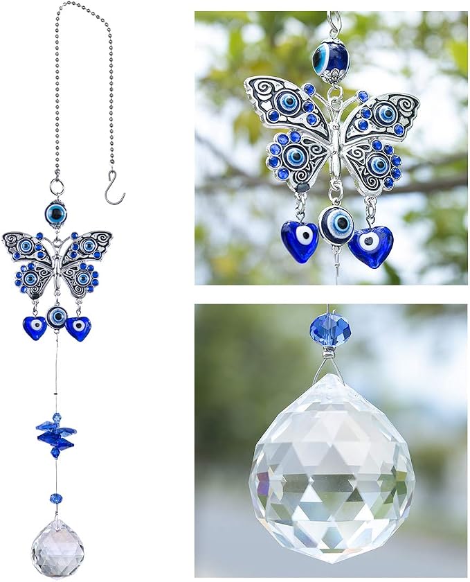 Amazon.com: YU FENG Turkish Blue Evil Eye Butterfly Wall Hanging with ...