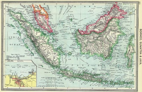 Buy Indonesia. Borneo, Sumatra and Java; Inset of Jakarta - 1907 - Old ...