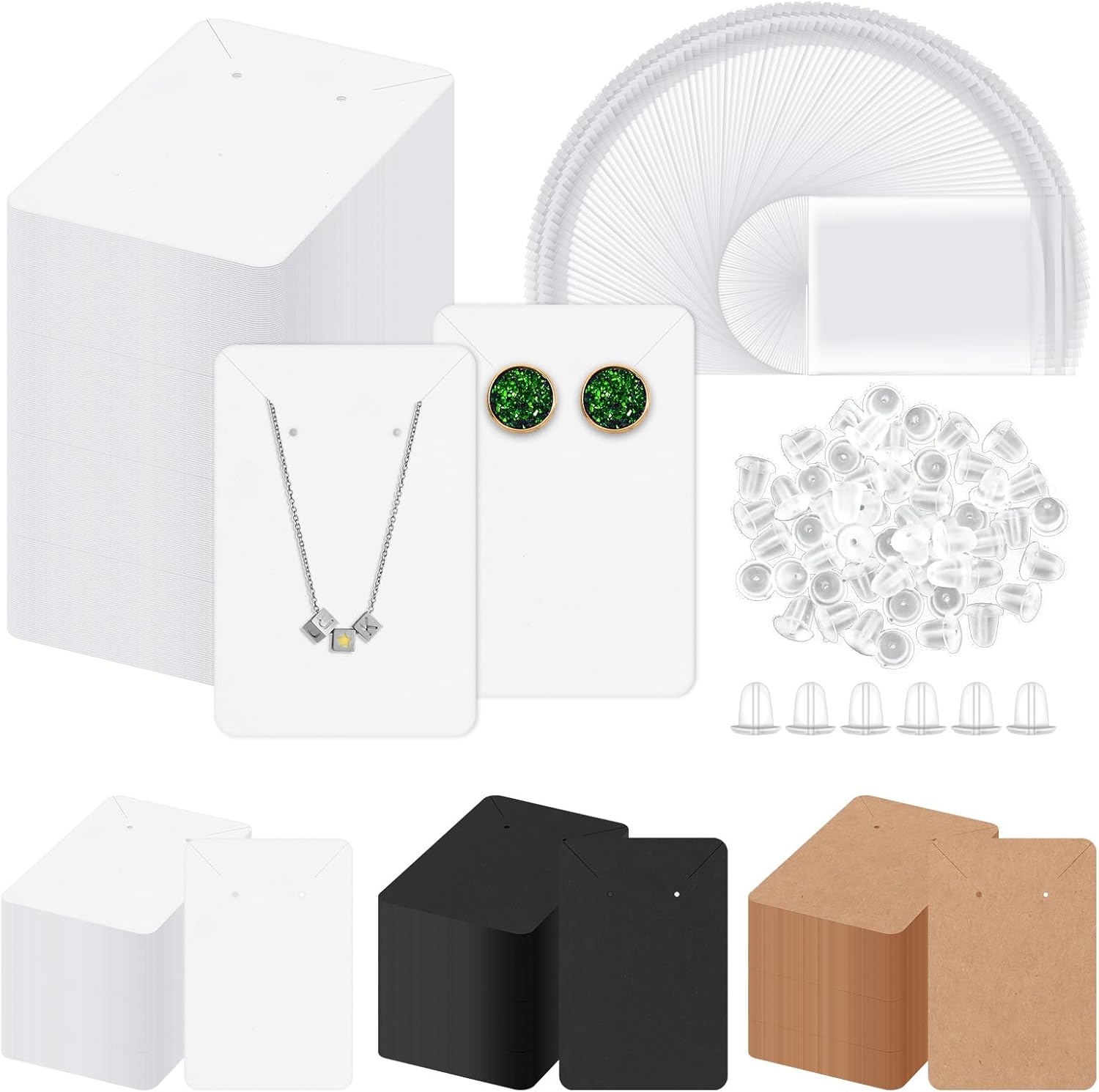 Glarks 300Pcs Earring Cards with Earring Backs and Self-Sealing Bags ...