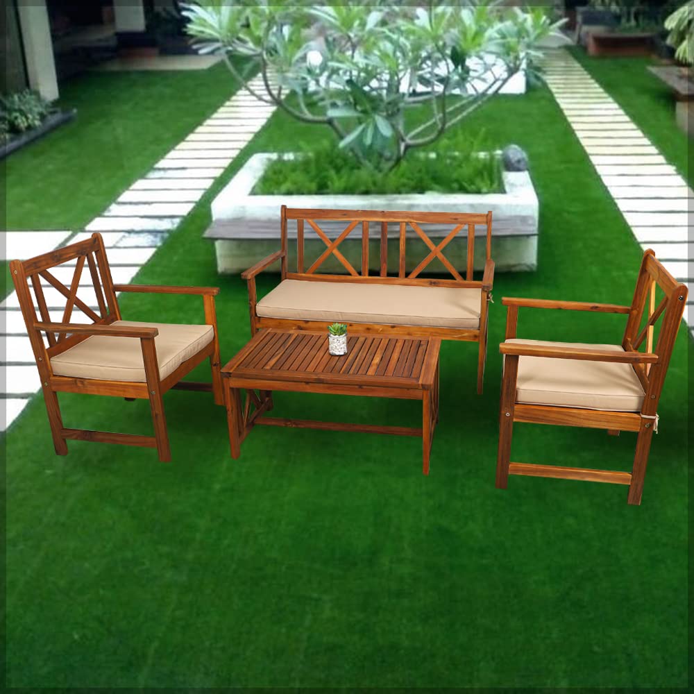 Yatai Decor Acacia Wood 4 Seater Sofa Set With Table | Desertcart UAE