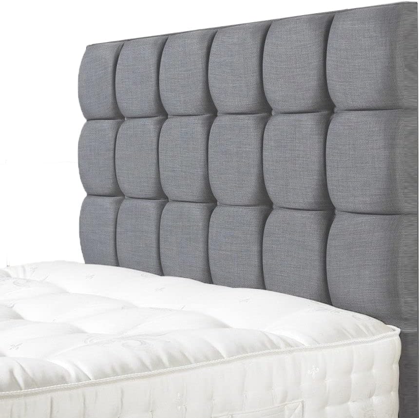H-Cube Headboard Linen Upholstered Wall Mounted Grey 6FT Super King-30 ...