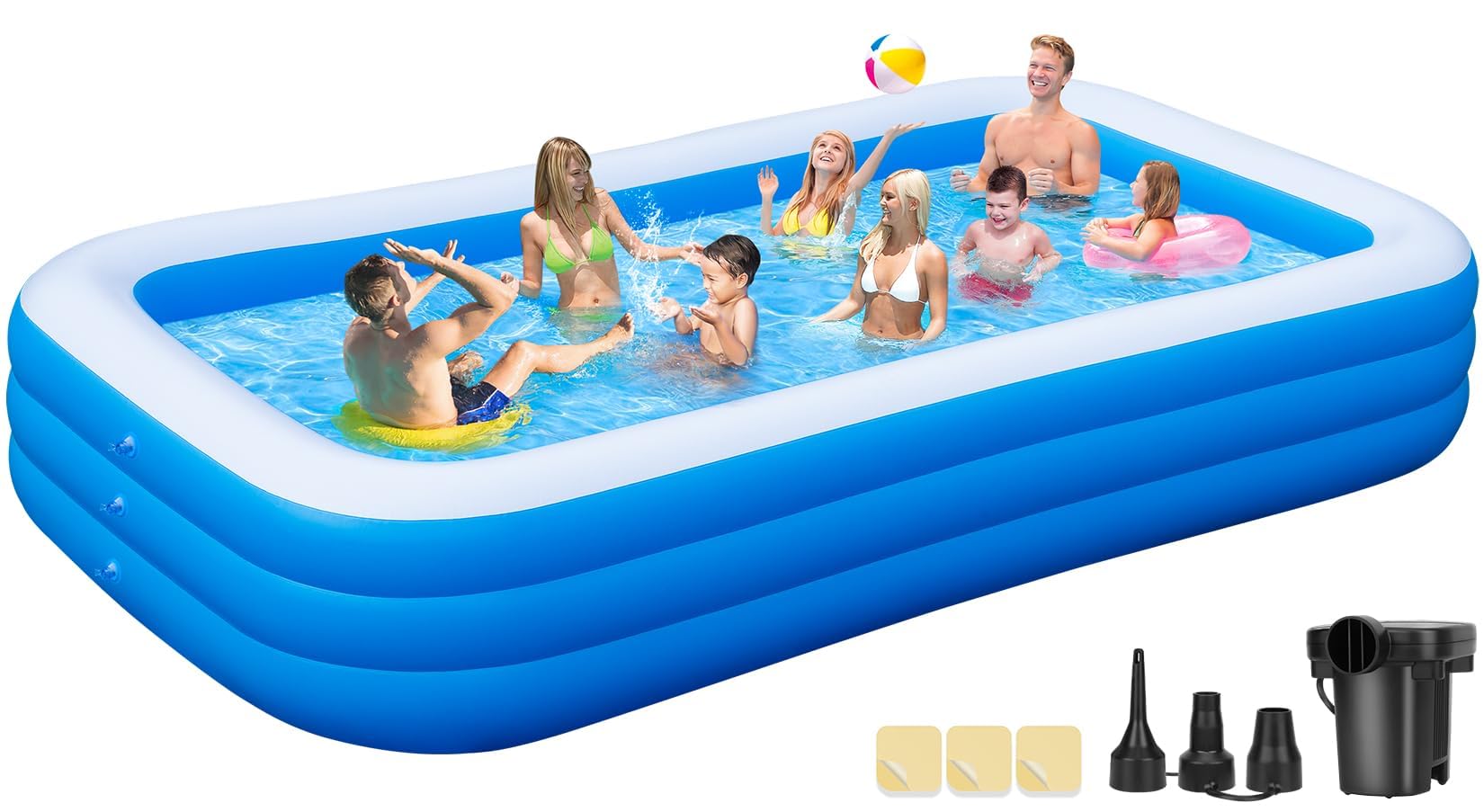 Inflatable Swimming Pool with Pump, 130'' x 72'' x 22'' Blow Up Pools ...