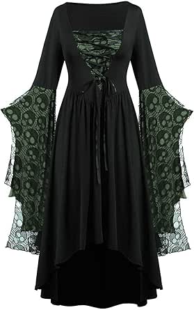 Amazon.com: Gothic Witch Dress for Women Skull Lace Goth Dresses Black ...
