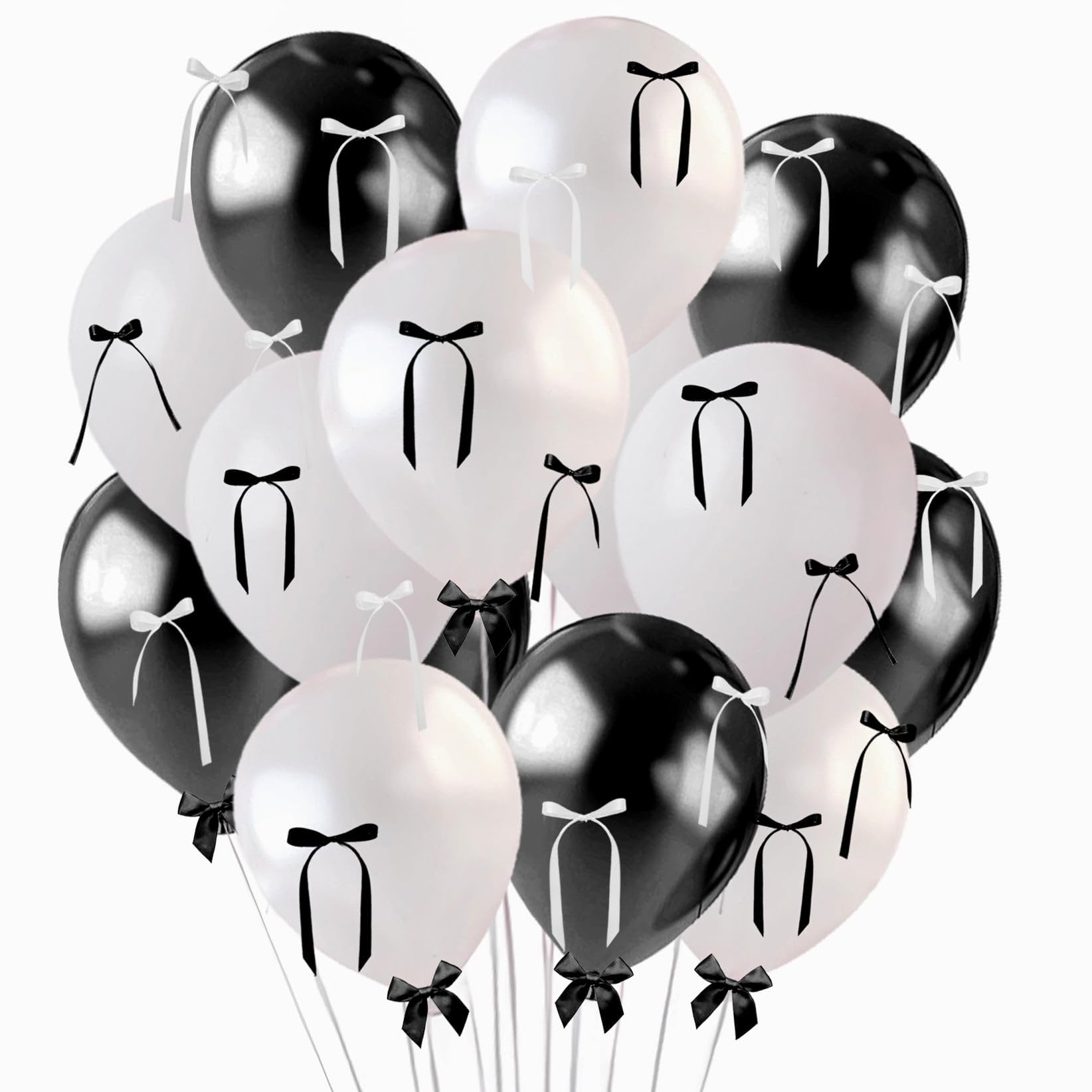 Amazon.com: 60Pcs Black Bow Balloons White Black Balloon DIY Ribbon Bow ...