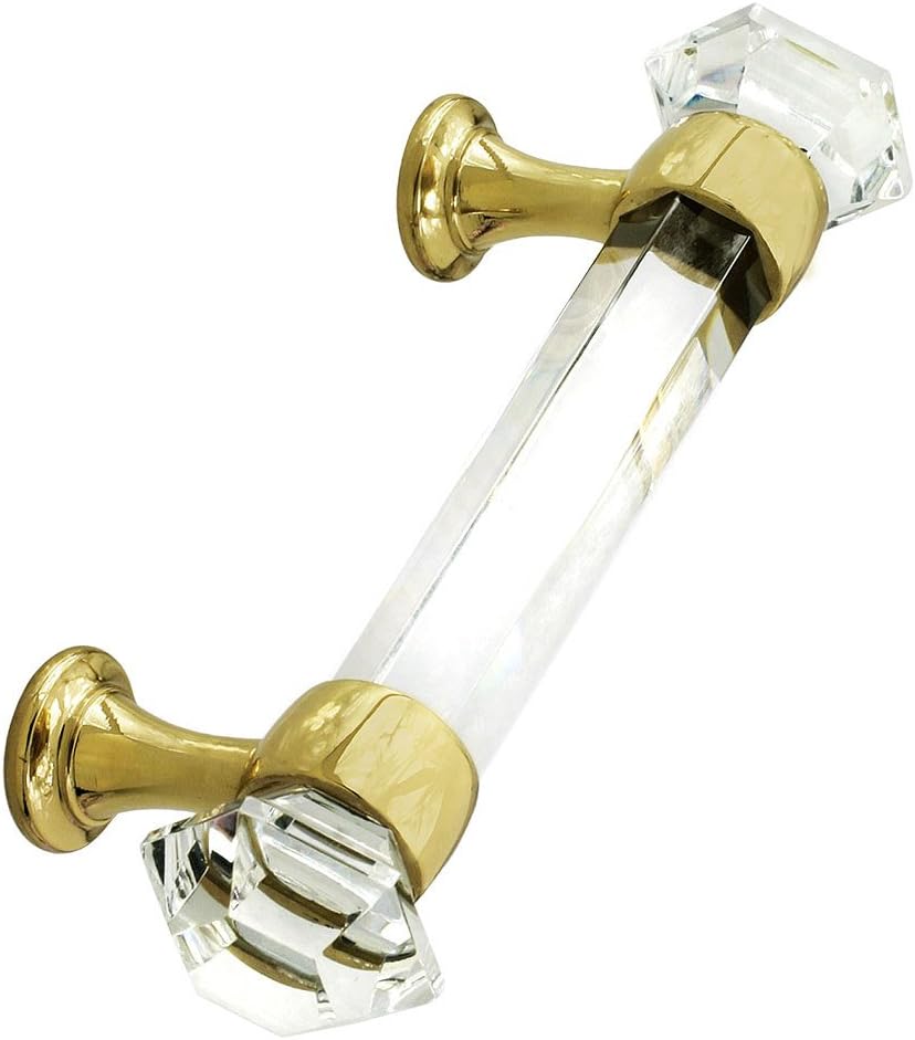 3" On Center Hexagonal Cut Crystal Handle with Solid Brass Bases in ...