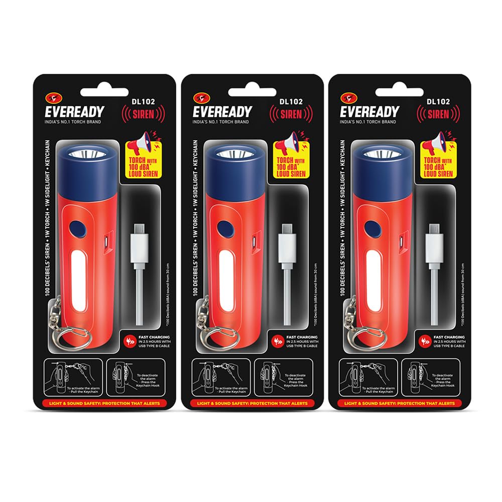 Eveready Siren DL102 LED Rechargeable Torch with 100 Decibels (dBA ...