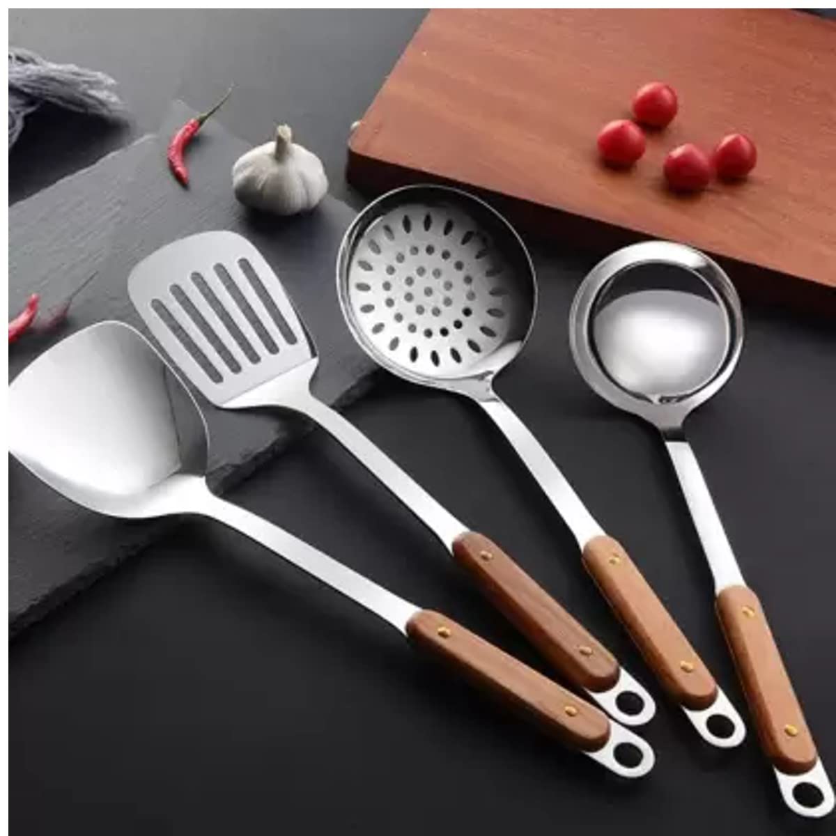 Buy store Naidev Kitchen Cooking Stainless Steel Wooden Handle Cooking ...