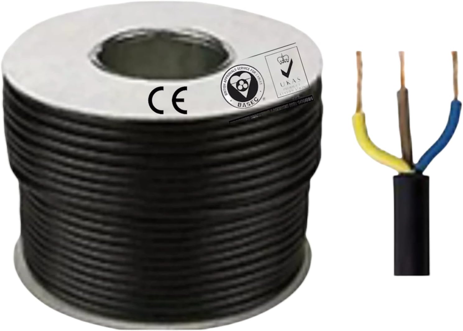 1.5mm 3183Y Flex 13 AMP Electrical Cable White Black Mains Wire 240V 3 ...