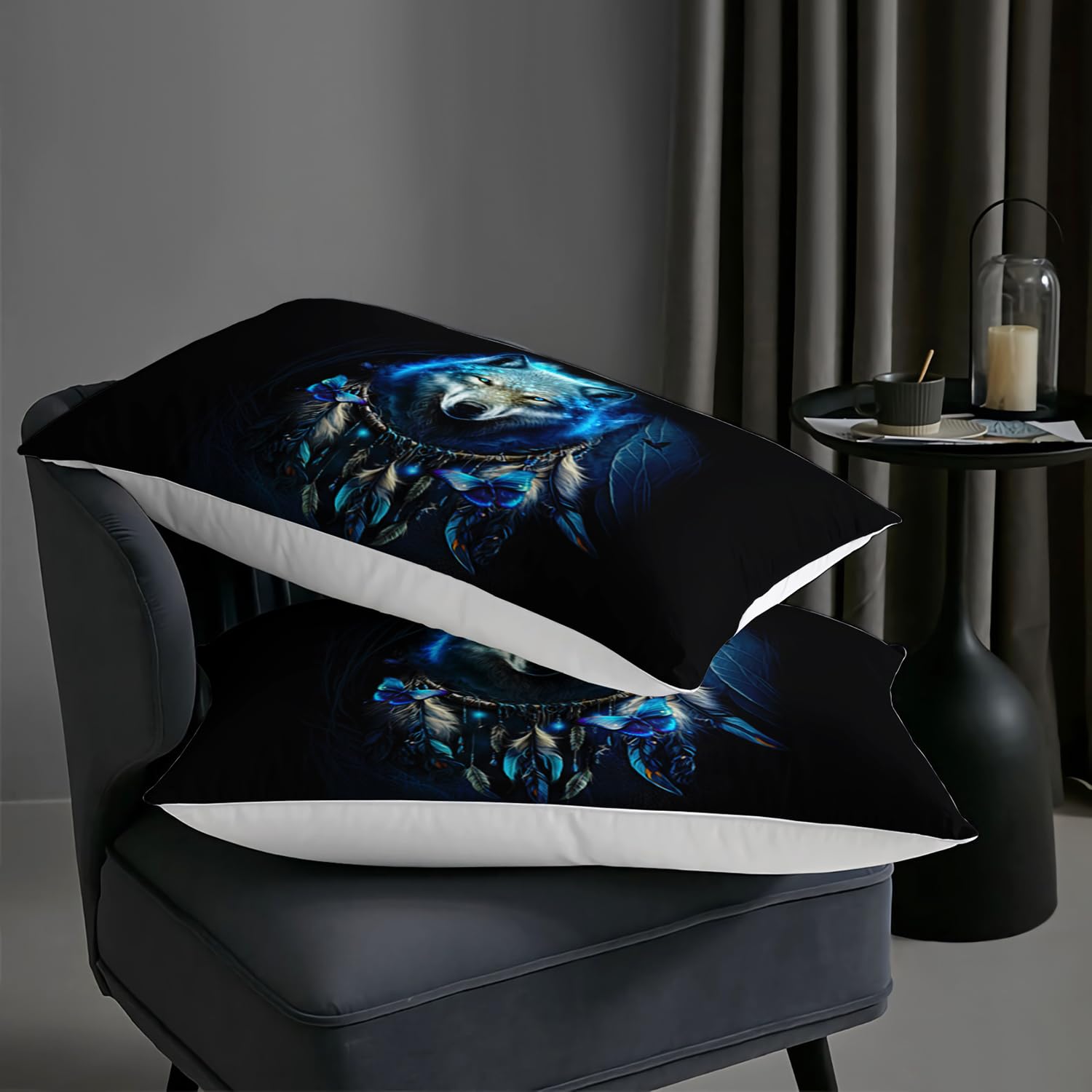 Wolf Curtains And Comforter Set AILONEN Wolf Head Printed Comforter