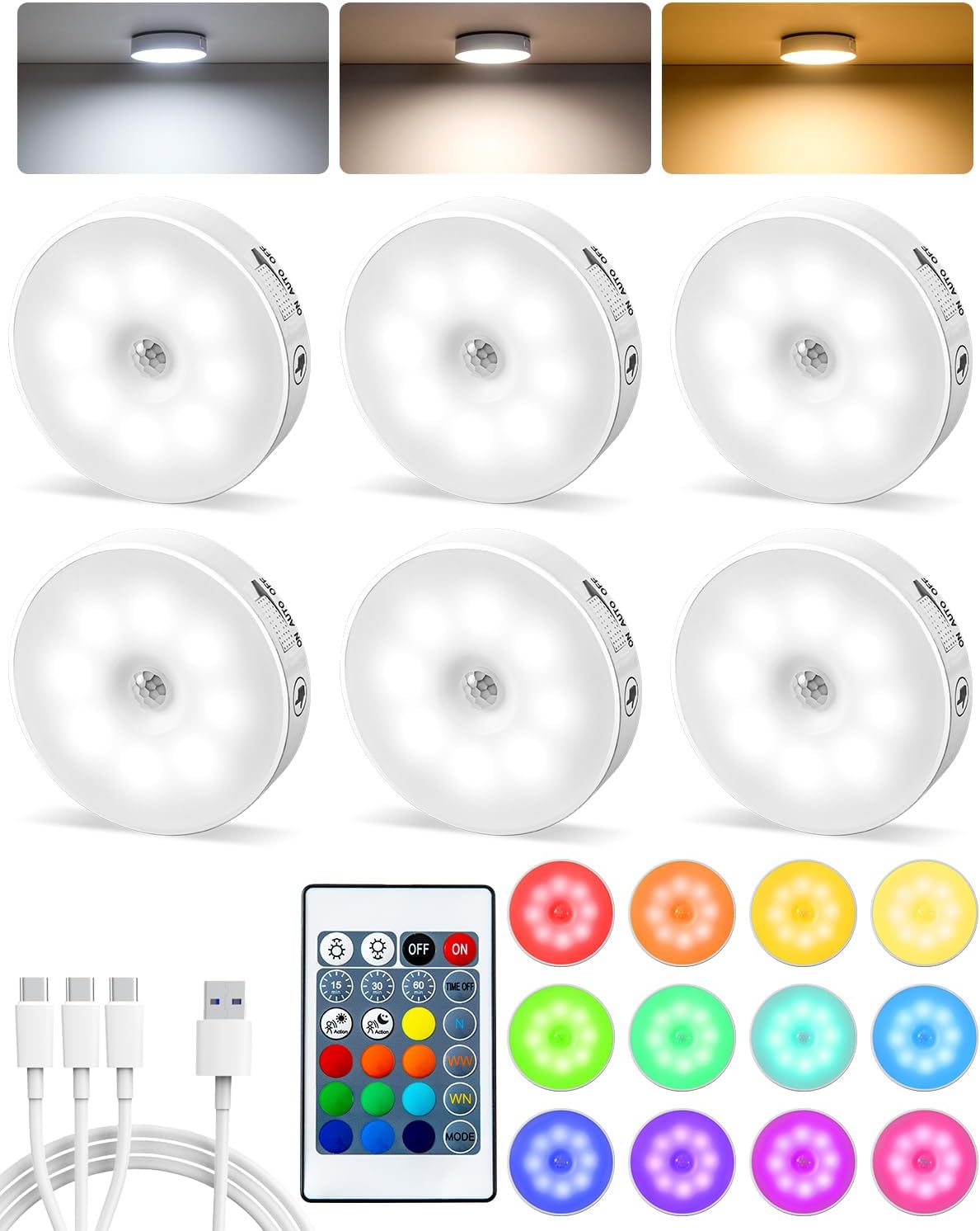 EZVALO Puck Lights with Remote,14 Colors RGB Under Cabinet Lighting ...