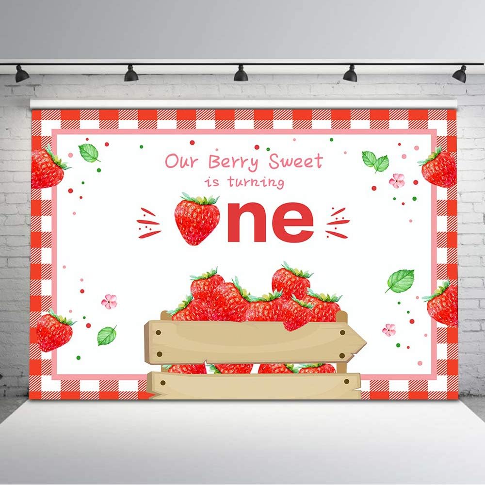 Amazon.com : Mocsicka Strawberry Birthday Backdrop First Birthday Berry Sweet Girl Cupcake Vinyl ...