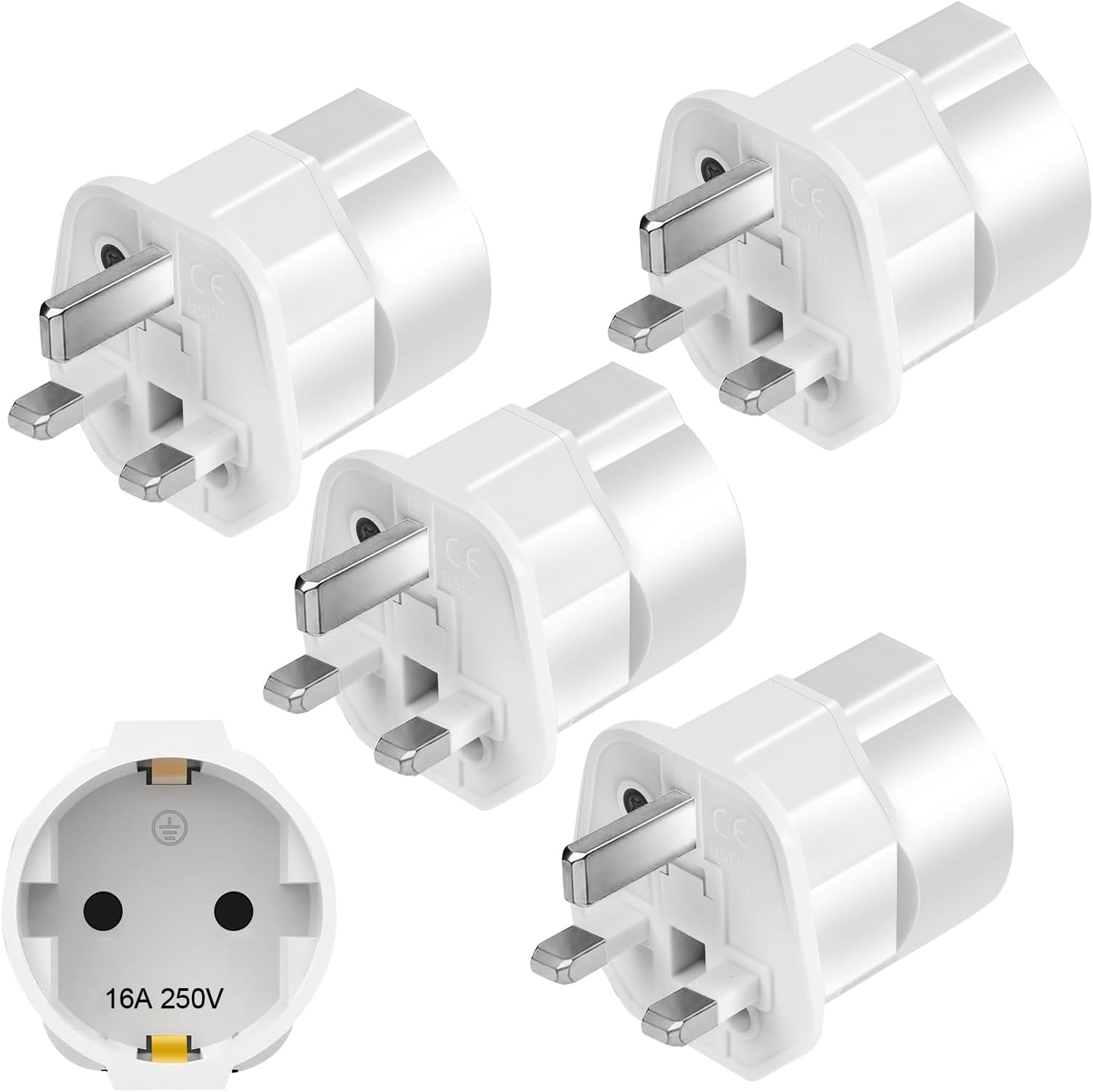 4 Pack EU to UK Plug Adapter, European to UK Travel Adaptor 2 Pin to 3 ...