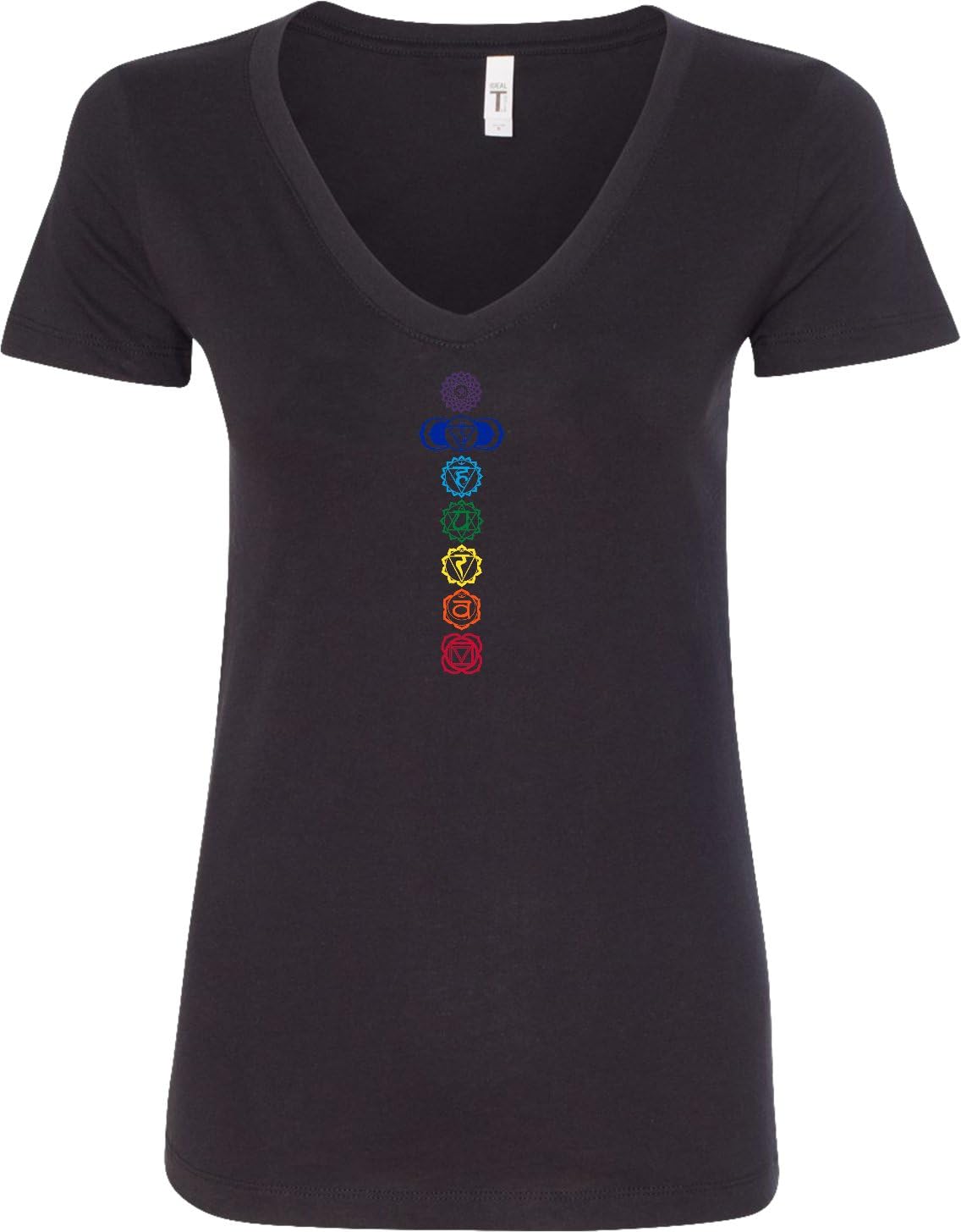 Amazon.com: Colored Chakras Ideal V-Neck Yoga Tee Shirt, Black Small ...