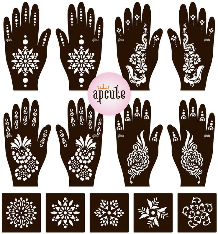 Apcute Mehendi Stencils for Full Hand Set of 13pc Combo | Temporary ...