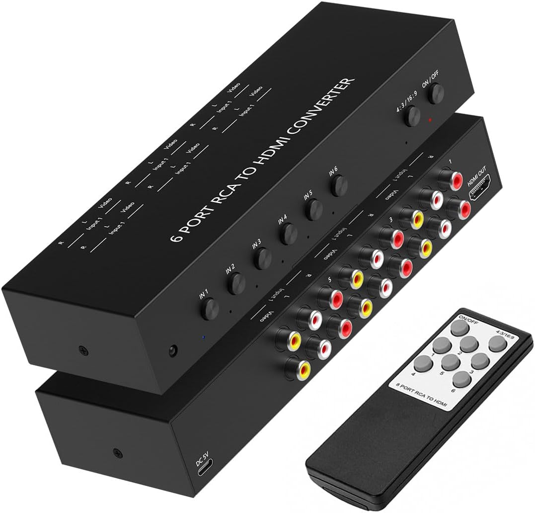 Amazon.com: 6 Port RCA to HDMI Converter - Dual AV to HDMI Adapter ...
