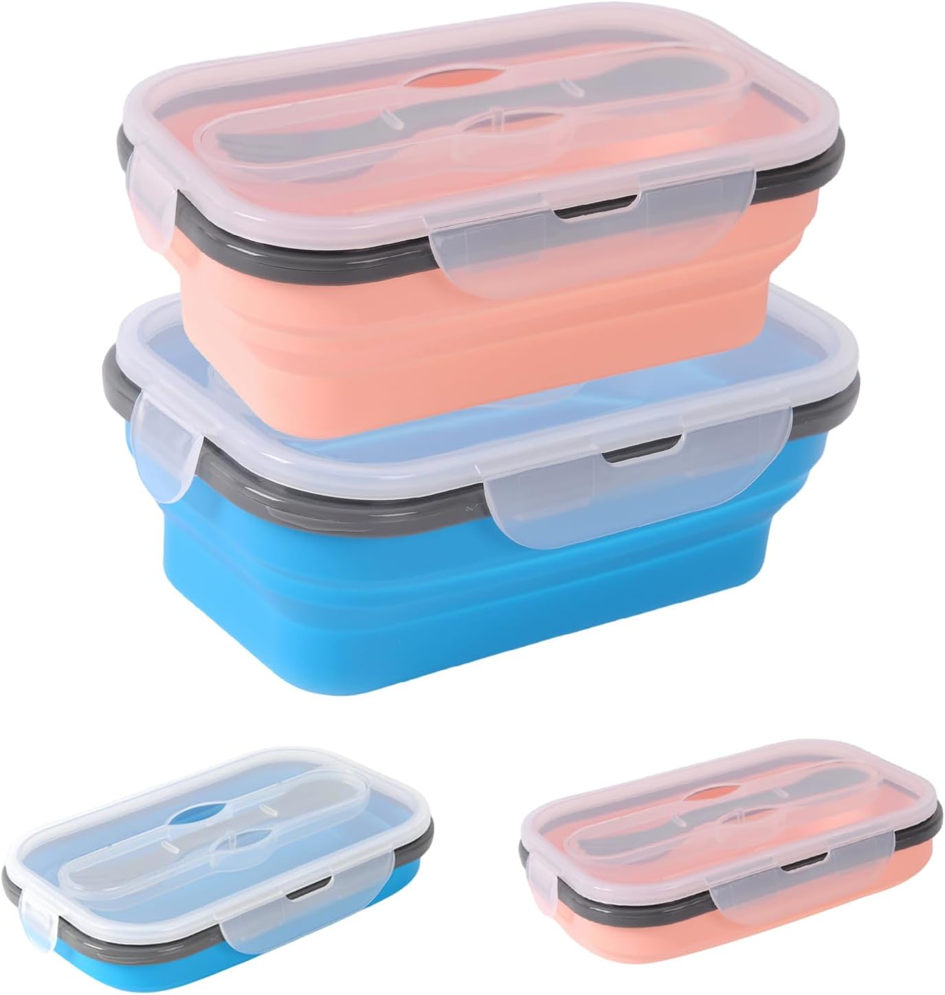 2 Pieces Folding Lunch Box 900ml Retractable Lunch Bento Box Storage ...