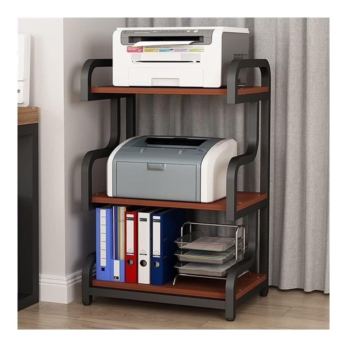 Amazon.co.jp: プリンターラック プリンター台 プリンタースタンド 3 段木製プリンタスタンド床置きプリンタ棚オーガナイザー金属 ...