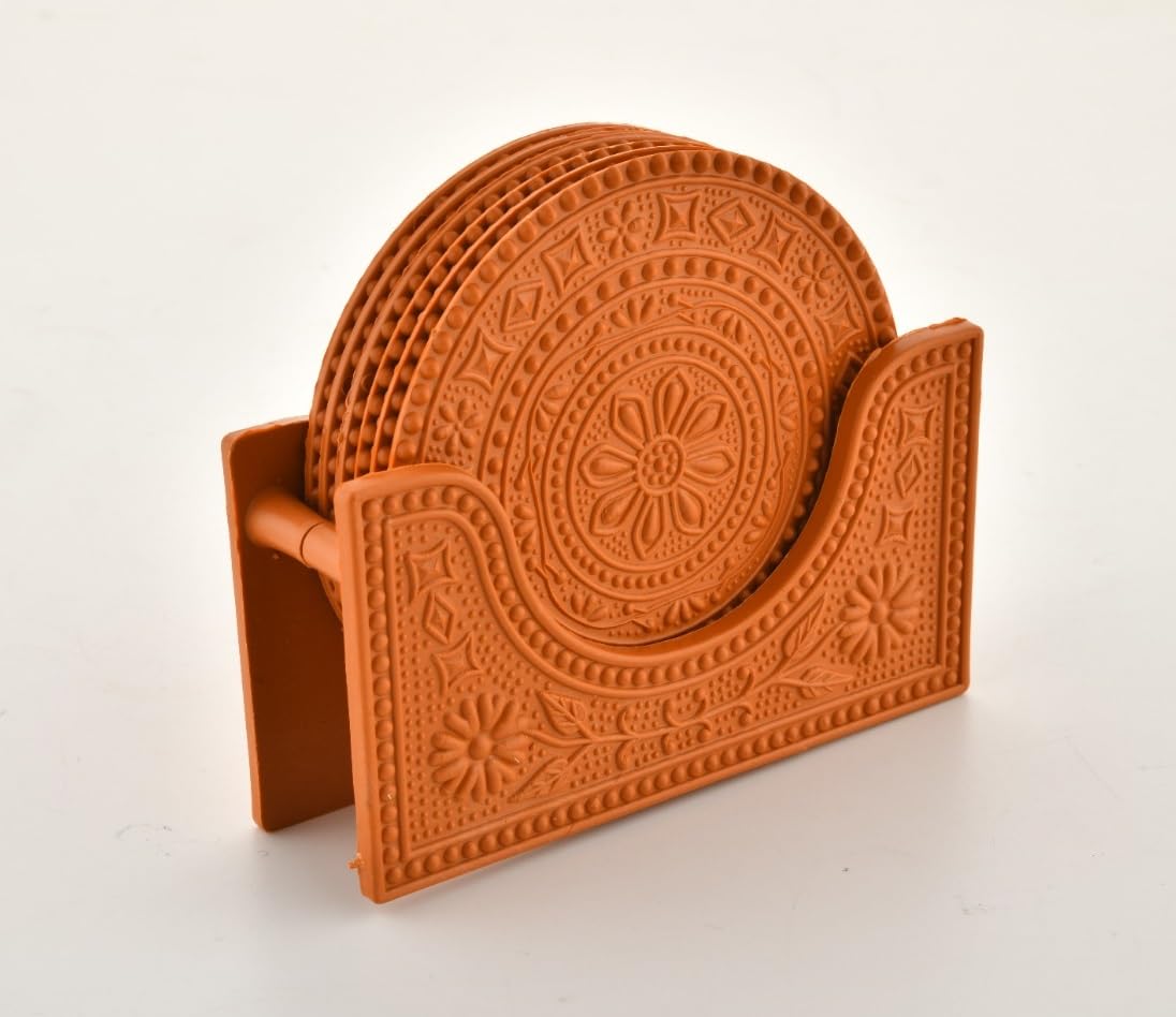 Sunlife - Decor Coaster - 6 pcs Plastic Coaster with Stand, Circular ...