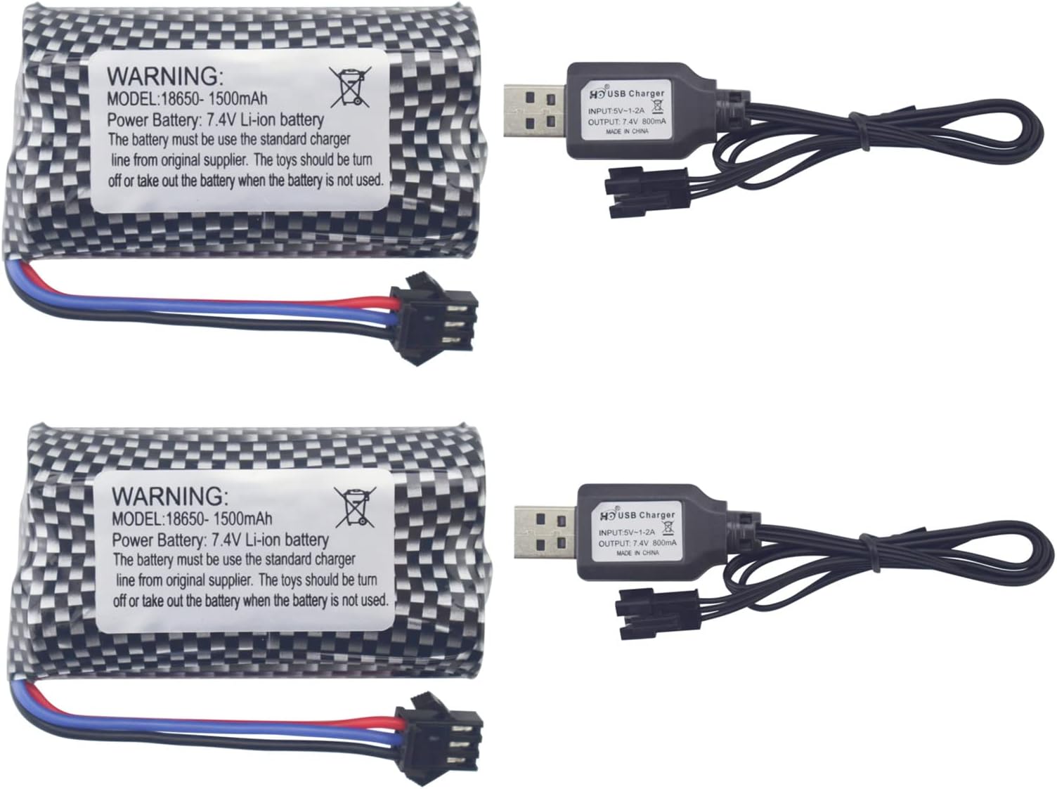 ZYGY 2PCS 7.4V 1200mah Li-ion Battery with USB Charging Cable for R206 ...
