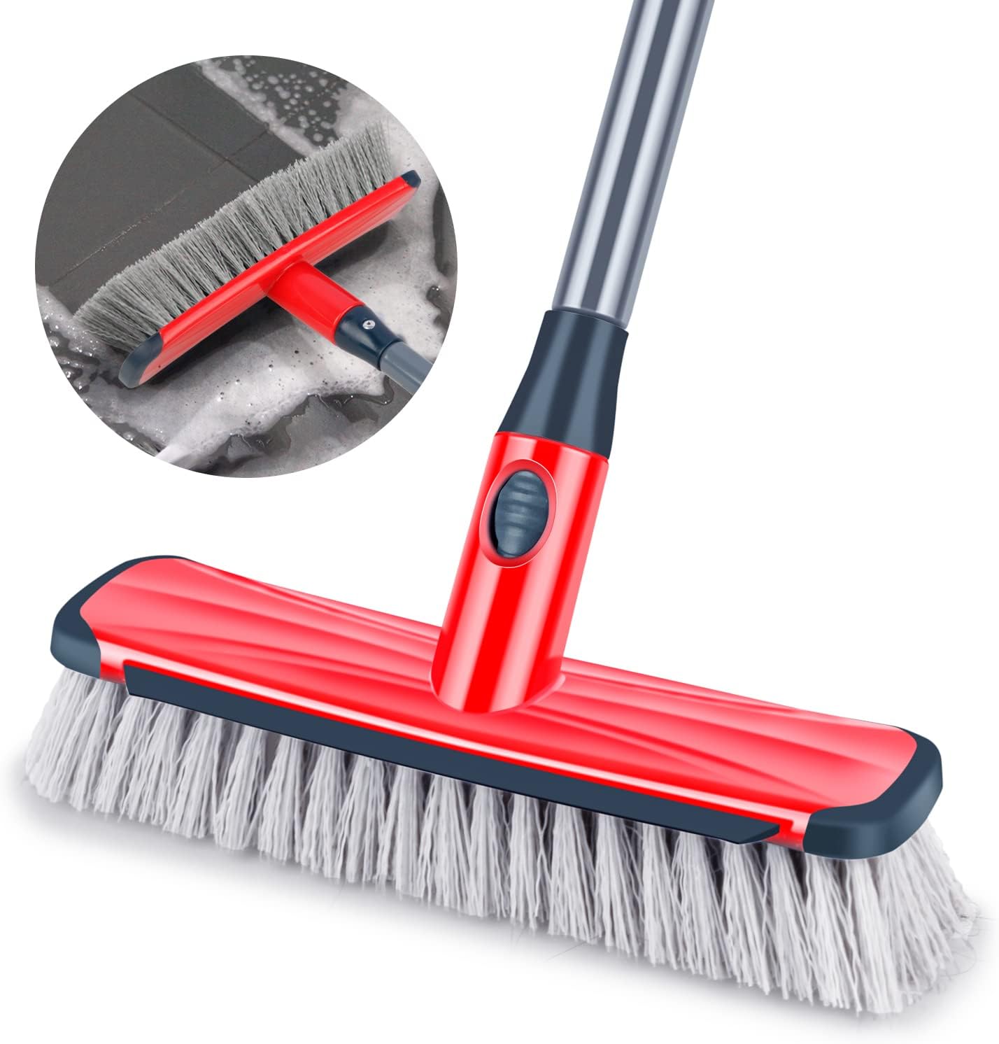 Deck Scrubber Brush with Handle - Wooden Pole Stiff Floor Broom Head ...