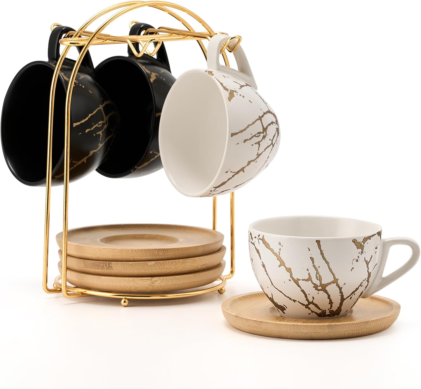 Amazon.com | Elegant 4-Piece White Ceramic Coffee Cups and Saucers Set ...