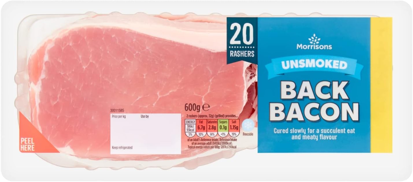 Morrisons Unsmoked Back Bacon 20 Rashers, 600 g : Amazon.co.uk: Grocery