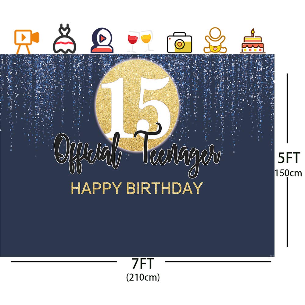 Buy Crefelicid 7x5ft Blue and Gold 15th Birthday Backdrop Official ...