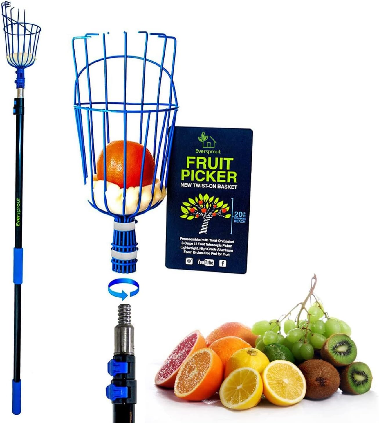 Amazon.com : 20 Ft Fruit Picker with Wire Basket and Bag Basket ...