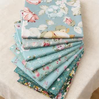 Amazon.com: 8 Pieces Green Floral Cotton Fabric Bundle, Pre-Cut ...