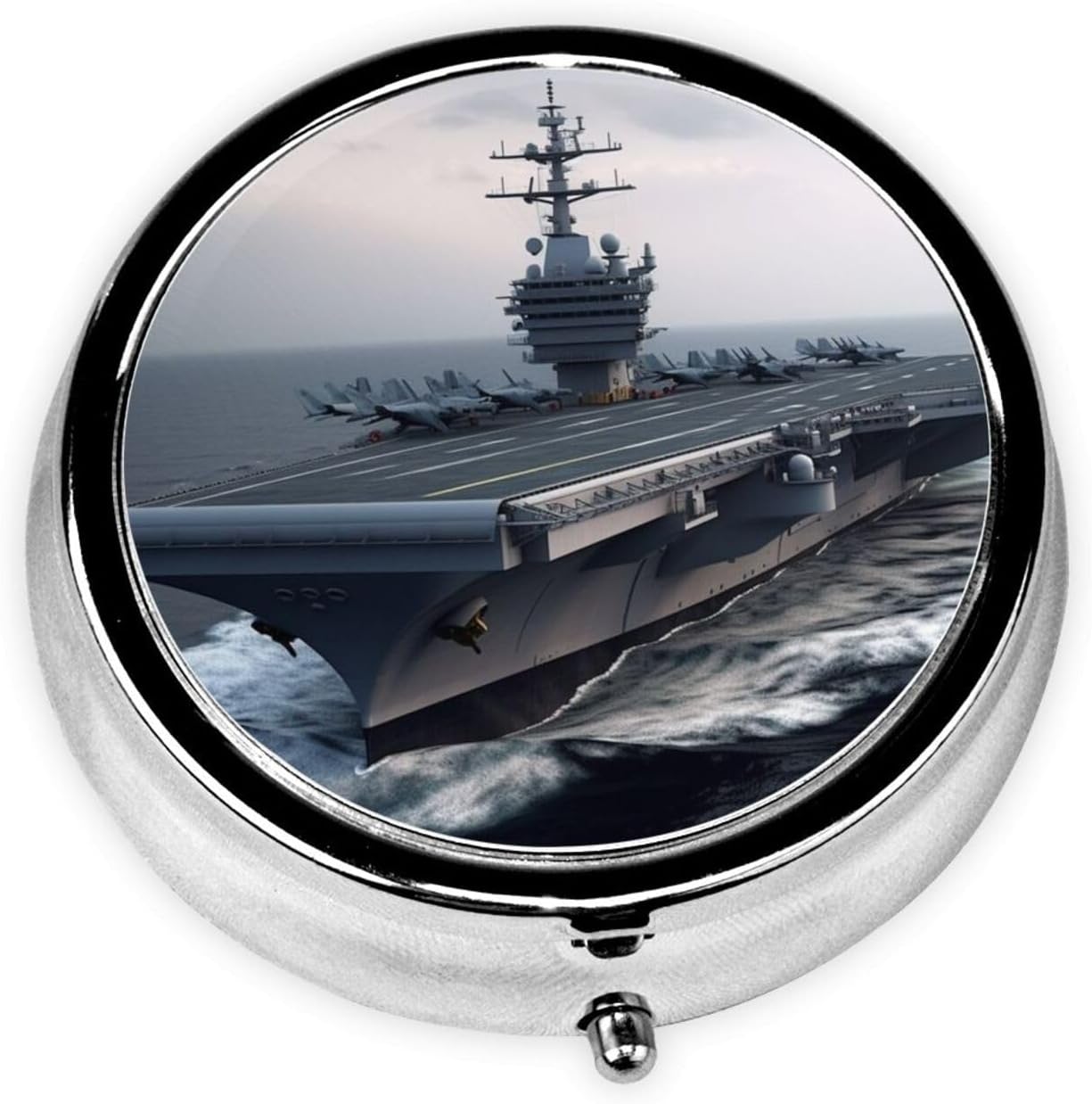 Amazon.com: Aircraft Carrier Print Round Pill Box 3 Compartment ...