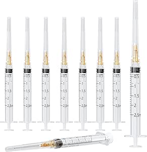 Amazon.com: 2.5ml/cc Plastic Lab Syring 25Ga×1 Inch Liquid Refilling ...