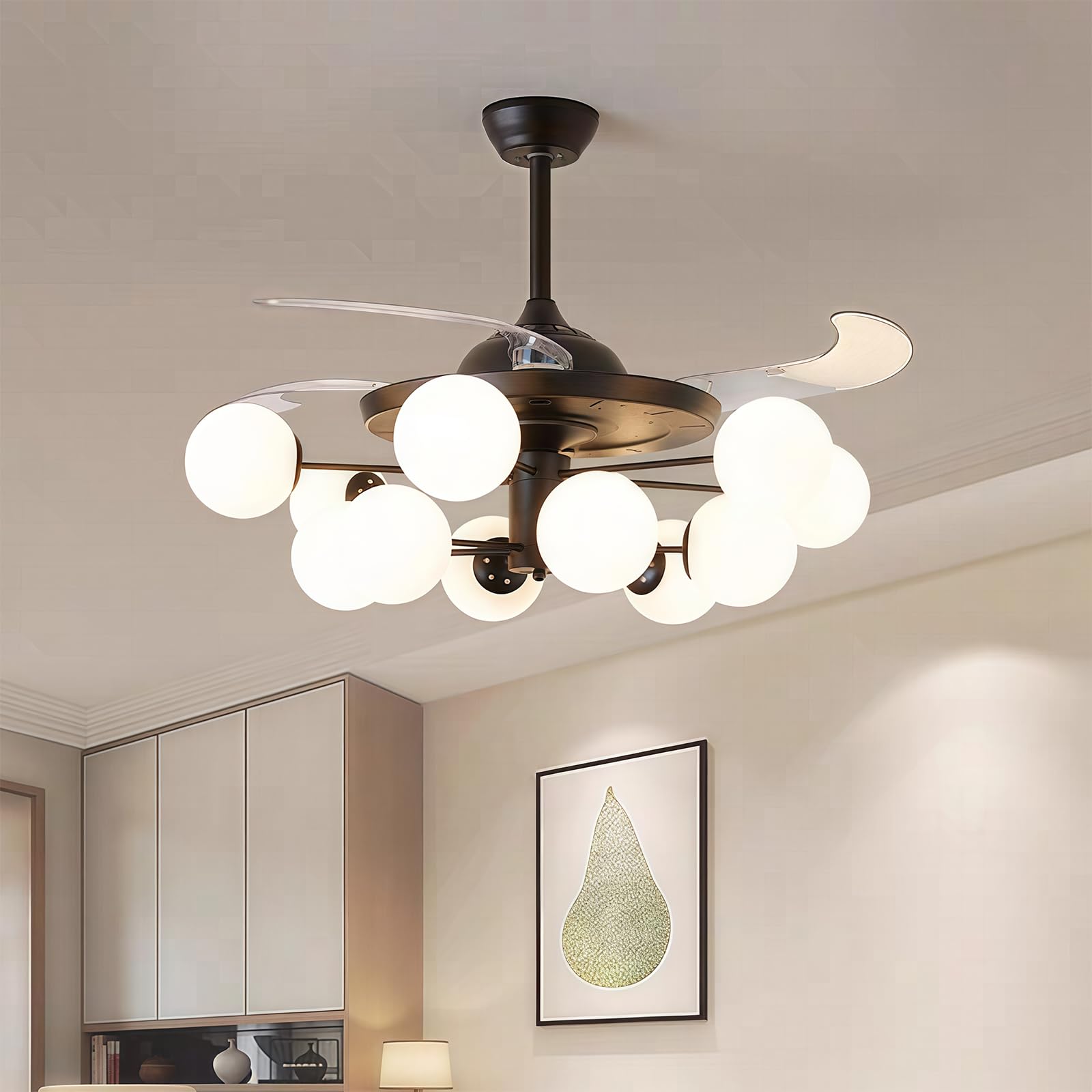 DIGLED Fandelier Ceiling Fan with Light: Modern 12-Light Chandelier ...