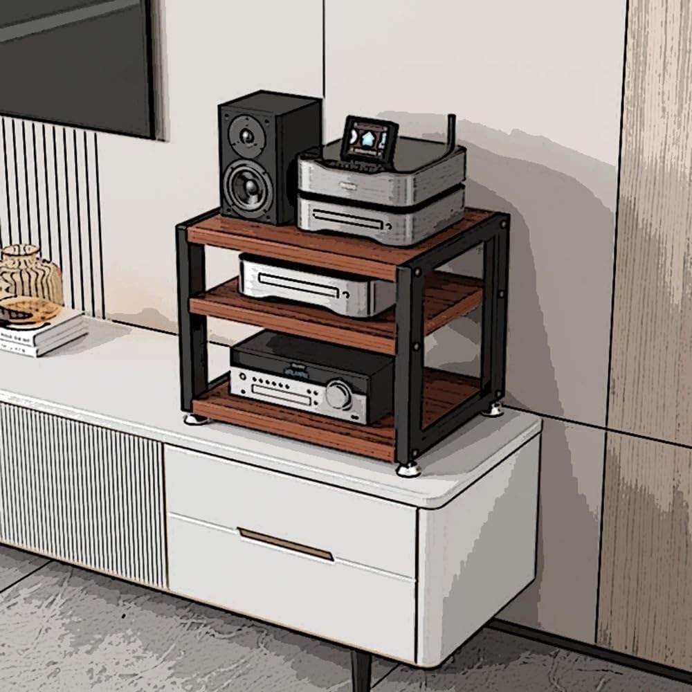 Amazon.com: saroot 3-Tier Desktop Audio Rack - Teak Finish Media ...