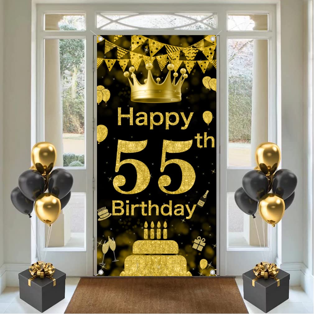 Amazon.com : 55th Birthday Decoration Background Door Decoration Banner ...