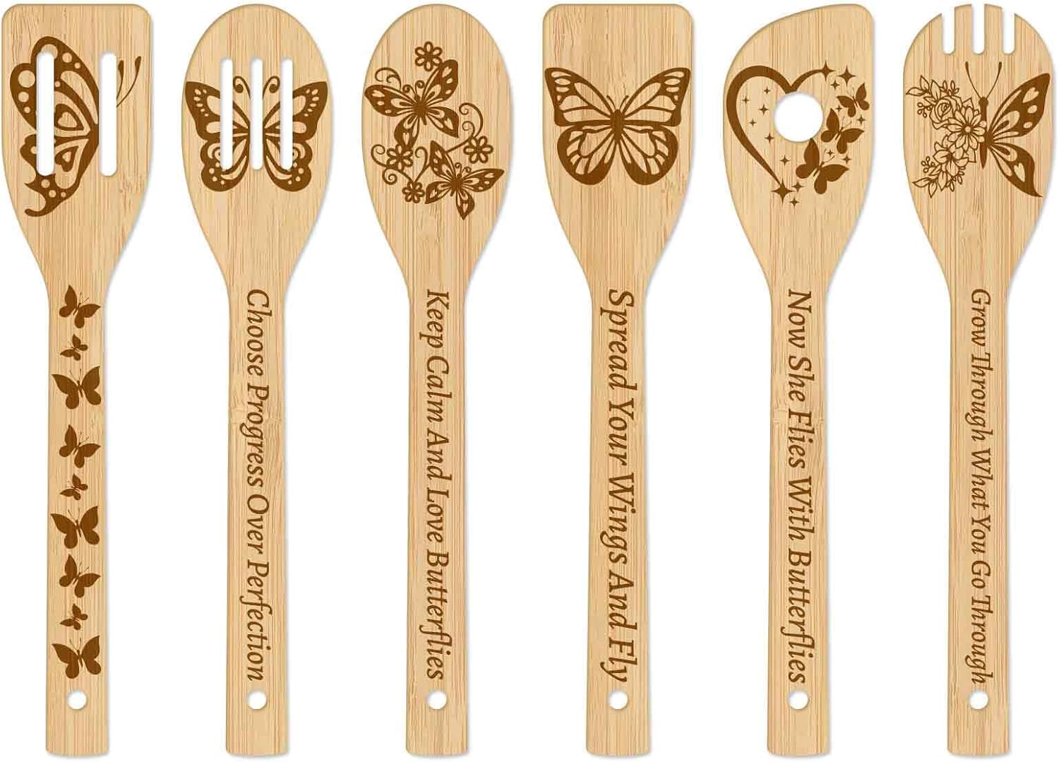 Amazon.com: GLOBLELAND 6Pcs Butterfly Bamboo Cooking Utensils Wooden ...